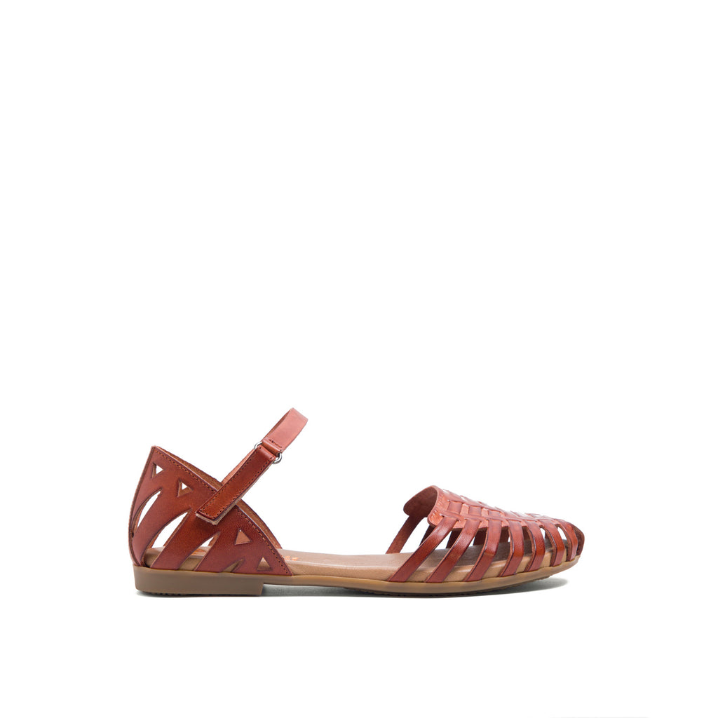 Brown Leather Flat Sandals With Enclosed Toe – MISWEAR