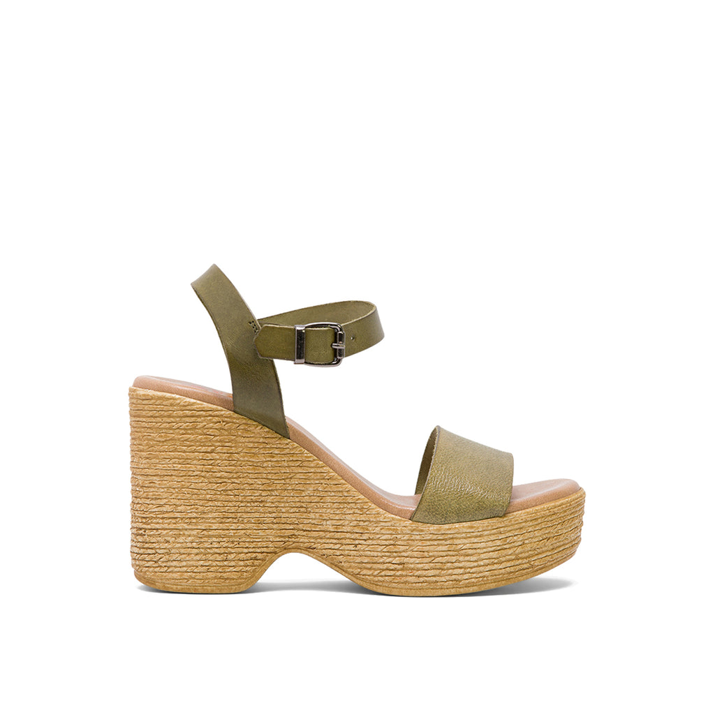 Khaki Leather Wedge Heels With Buckle Up – MISWEAR