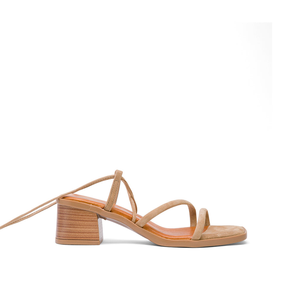 Tan Brown Leather Heeled Sandals With Lace-Up – MISWEAR